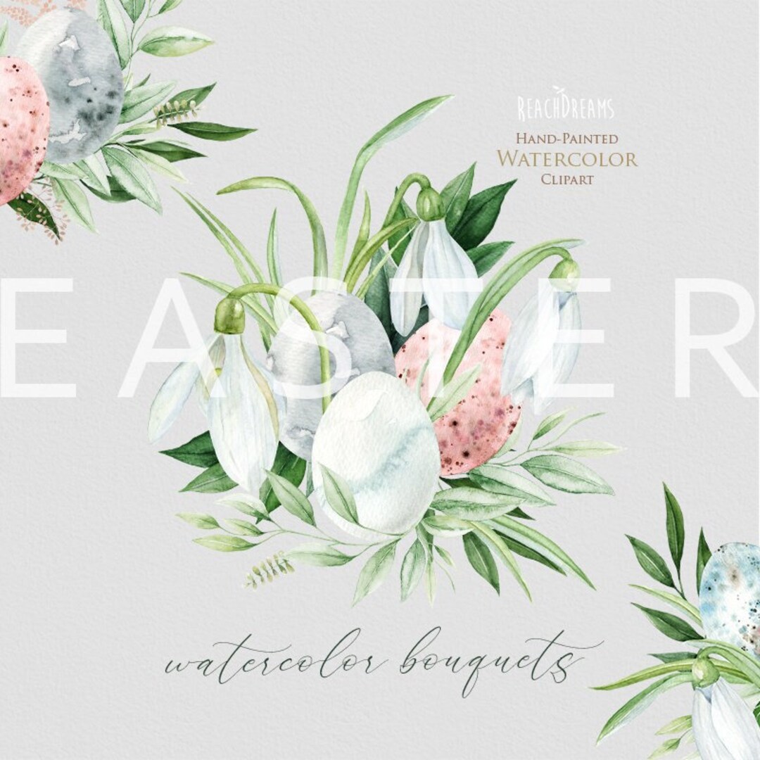Easter Spring Watercolor Clipart, Snowdrop Flowers, Eggs, Watercolour ...
