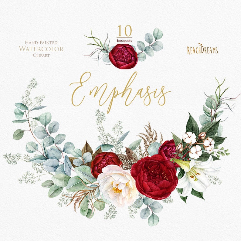 Marsala Peonies Watercolor Clipart Burgundy Floral Bouquets - Etsy