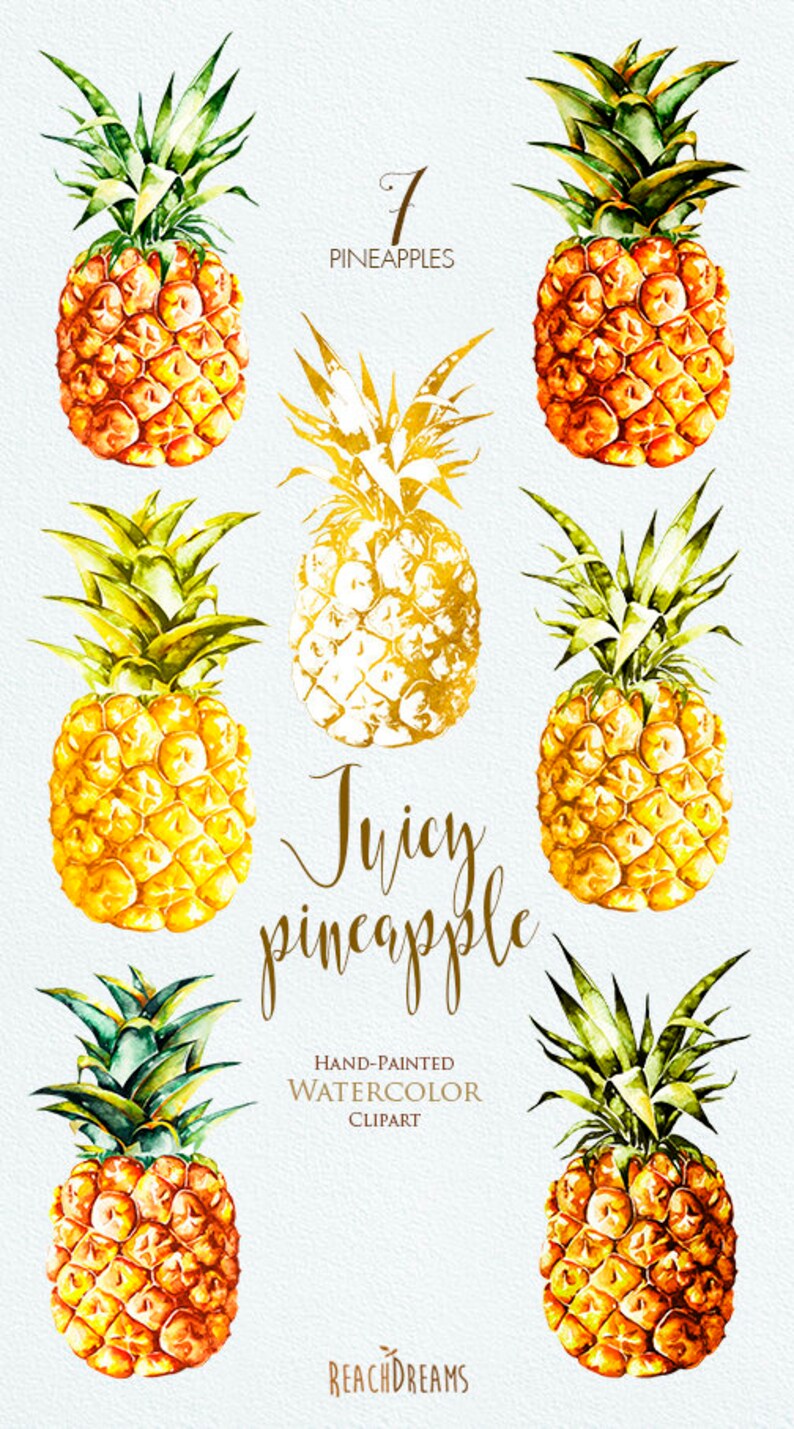 Watercolor Pineapple Clipart, Tropical Fruit, Exotic Hawaii, Yellow ...