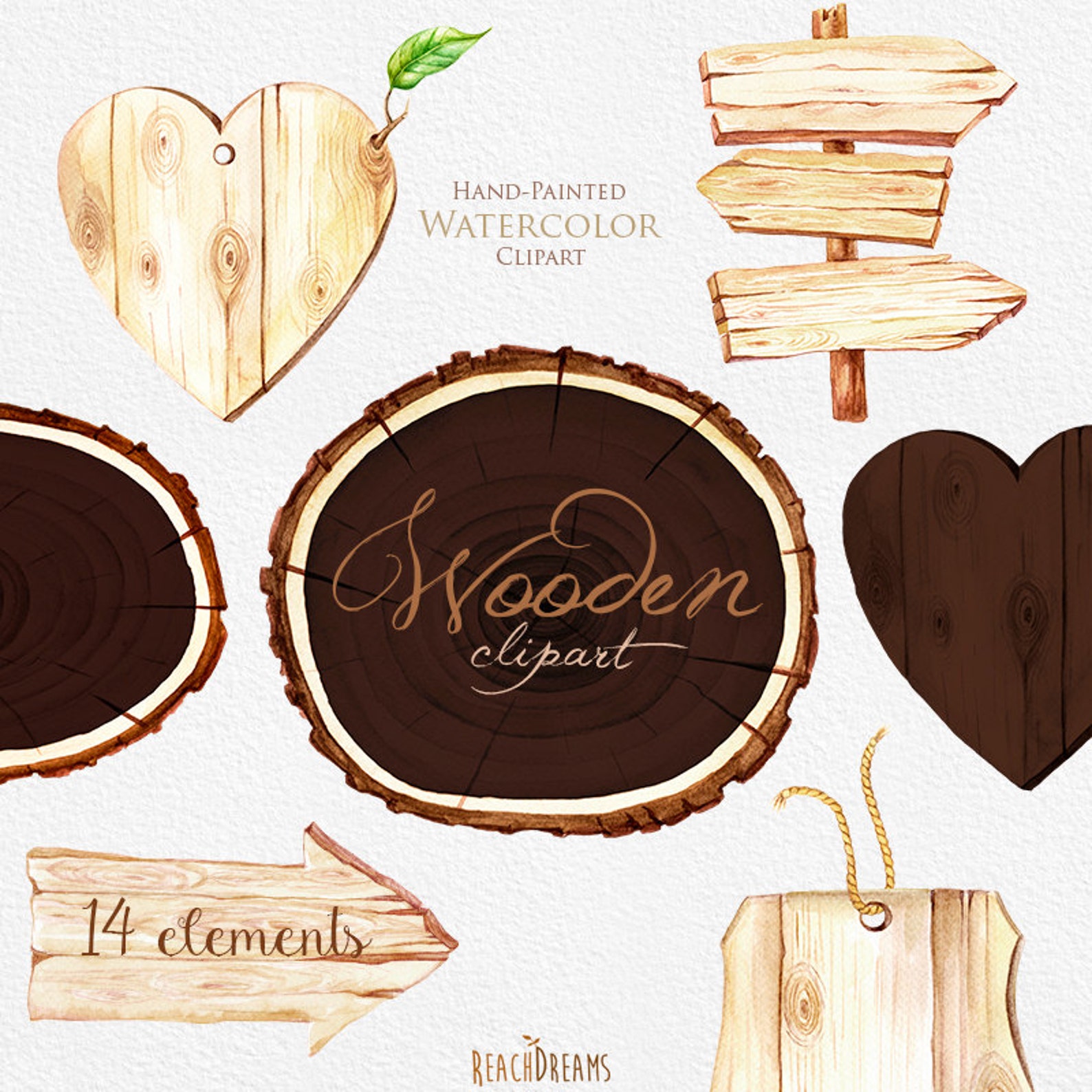 Wooden Slices Watercolor Clipart, Wood Pointer, Logs, Board, Signpost ...
