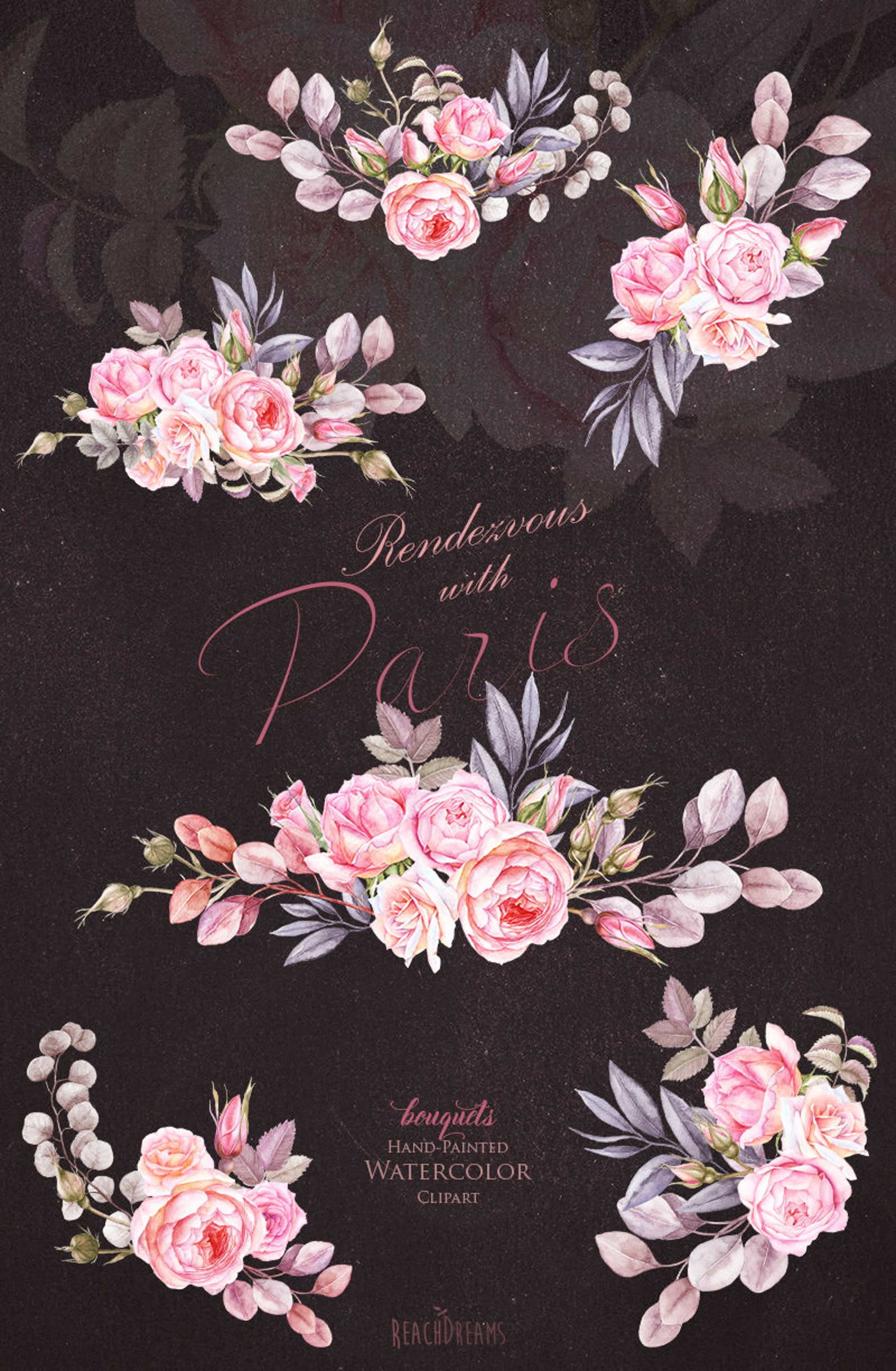 Paris Watercolor Clipart France Eiffel Tower France Roses - Etsy