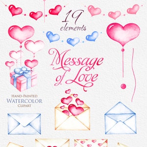 Valentine's Day Watercolor Clipart. Hand Painted Envelopes, Hearts, Air ...