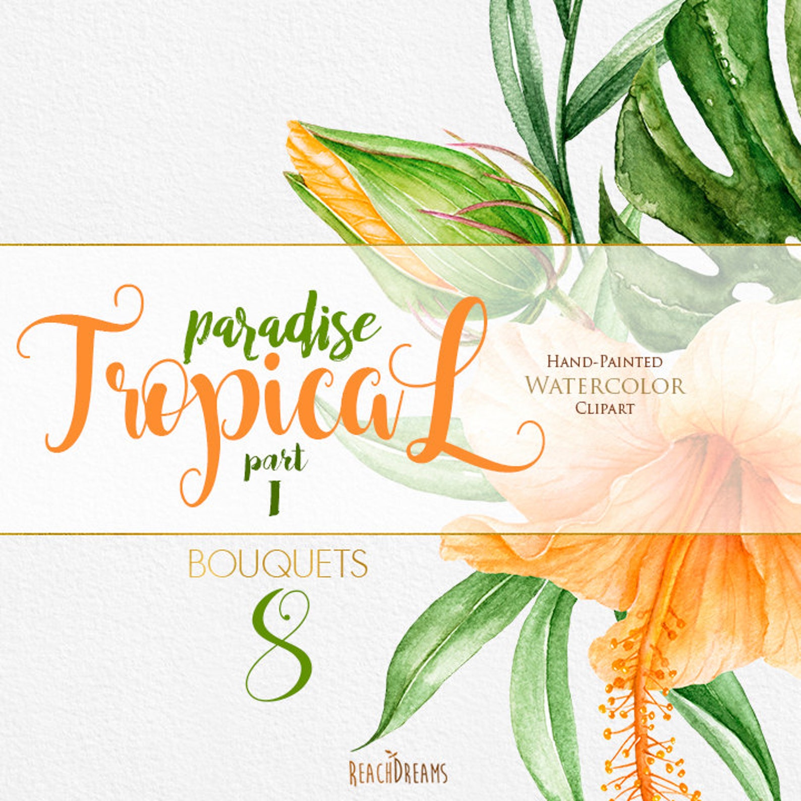 Tropical Watercolor Flowers & Leaves Tropic Bouquets Clipart - Etsy