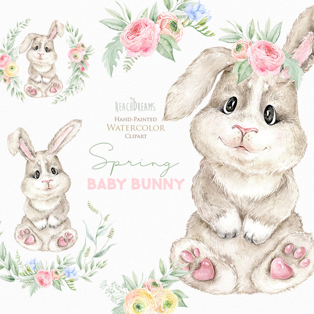 Watercolor Easter Bunny. Little Animals Clipart, Rabbit, Babies ...
