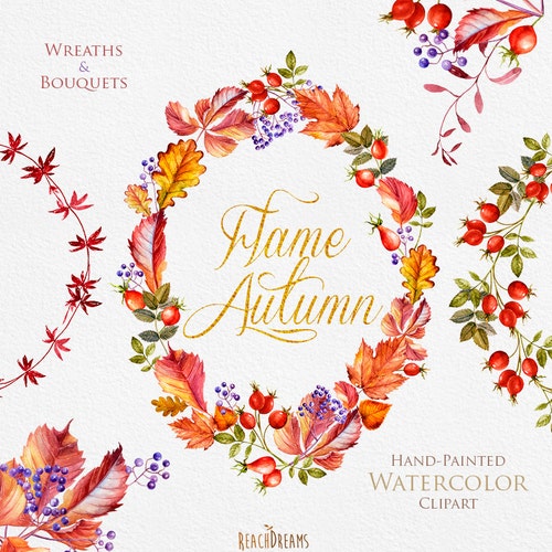 Autumn Watercolor Clipart Fall Leaves Clipart Autumn | Etsy