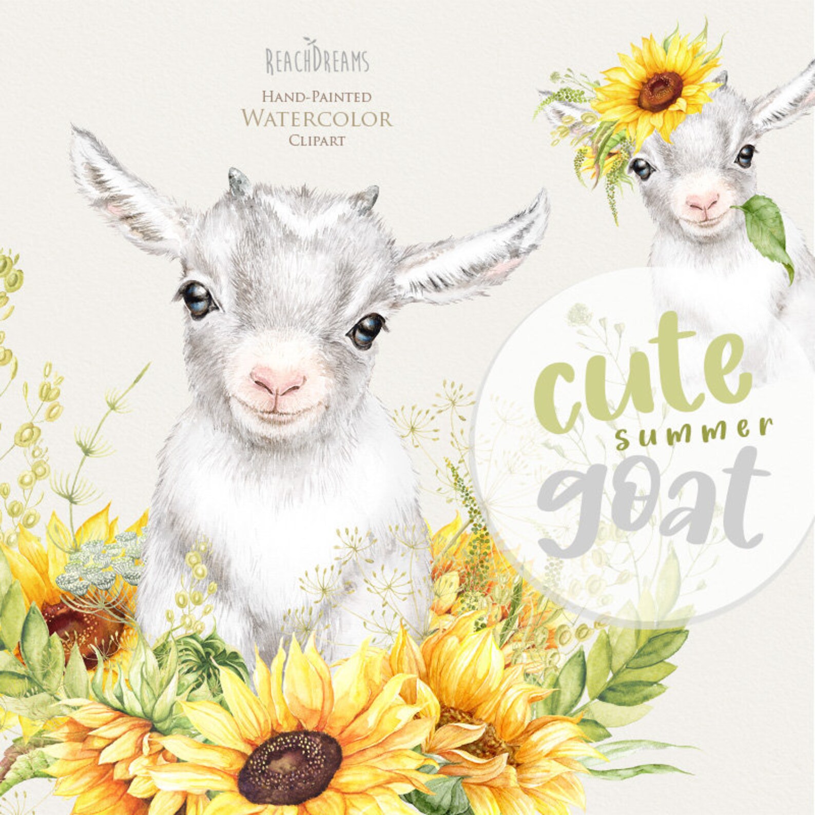 Goat Baby Animal, Watercolor Clipart Goats, Nursery Art, Little ...