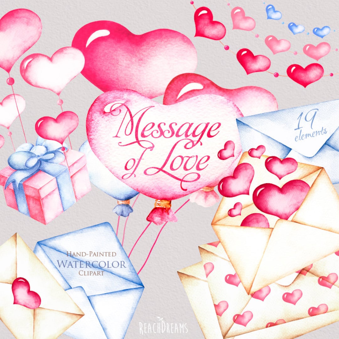 Valentine's Day Watercolor Clipart. Hand Painted Envelopes, Hearts, Air ...