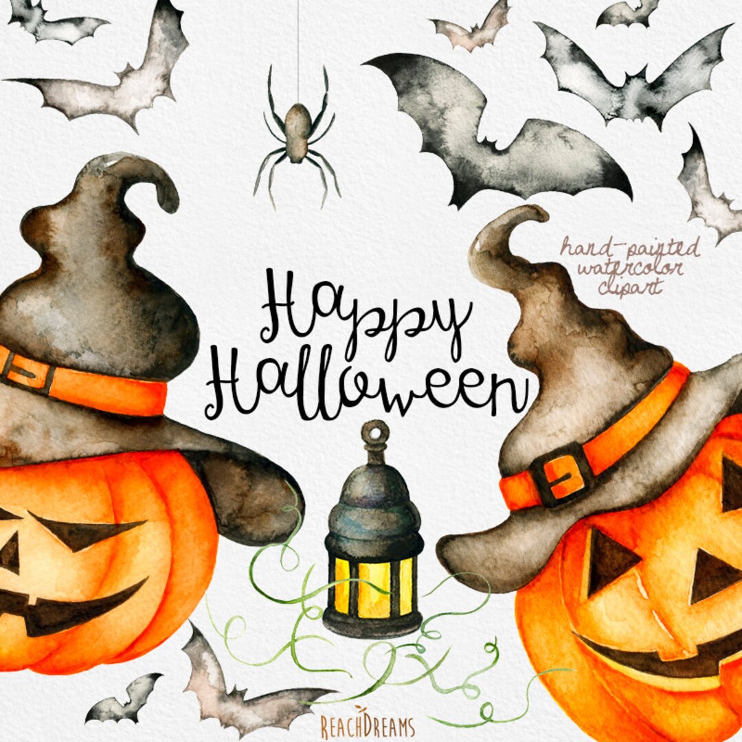 Halloween Watercolor Clipart, Autumn, Pumpkin, Fall, Holiday, Party ...