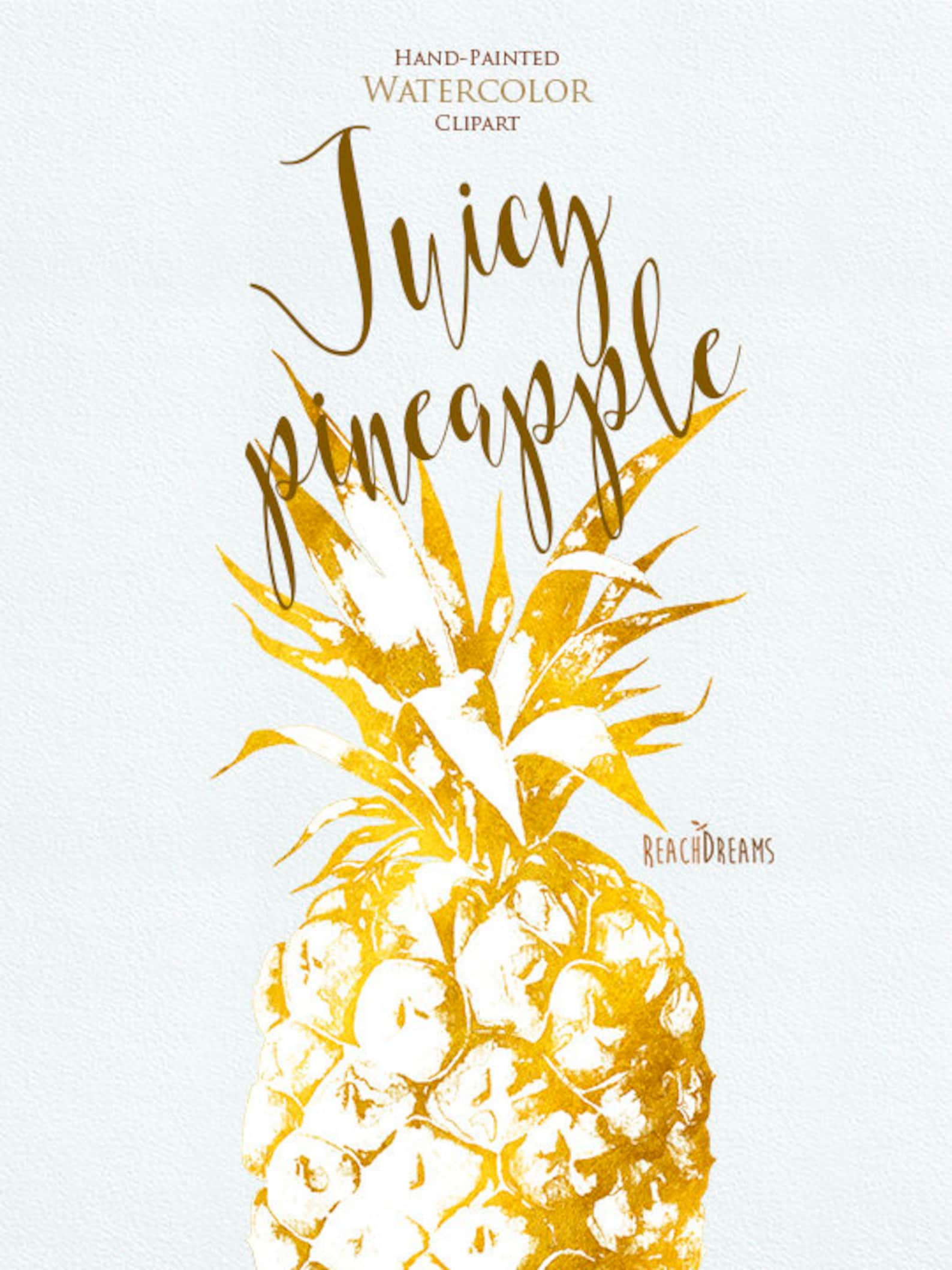 Watercolor Pineapple Clipart, Tropical Fruit, Exotic Hawaii, Yellow ...
