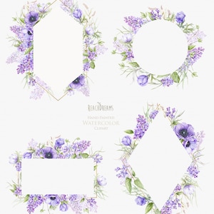 Violet Floral Clipart Lilac Anemones Watercolor Purple Spring Flowers ...