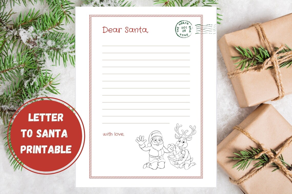 Simple Letter to Santa Coloring Page - Printable - DIGITAL DOWNLOAD PDF ...