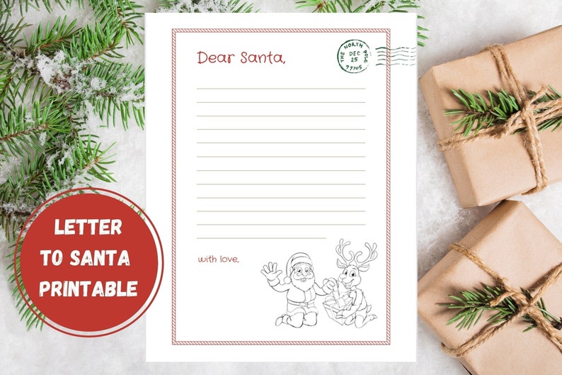 Simple Letter to Santa Coloring Page - Printable - DIGITAL DOWNLOAD PDF ...