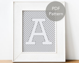 Monogram Letter P Blackwork Pattern PDF Monochrome Embroidery, Alphabet ...