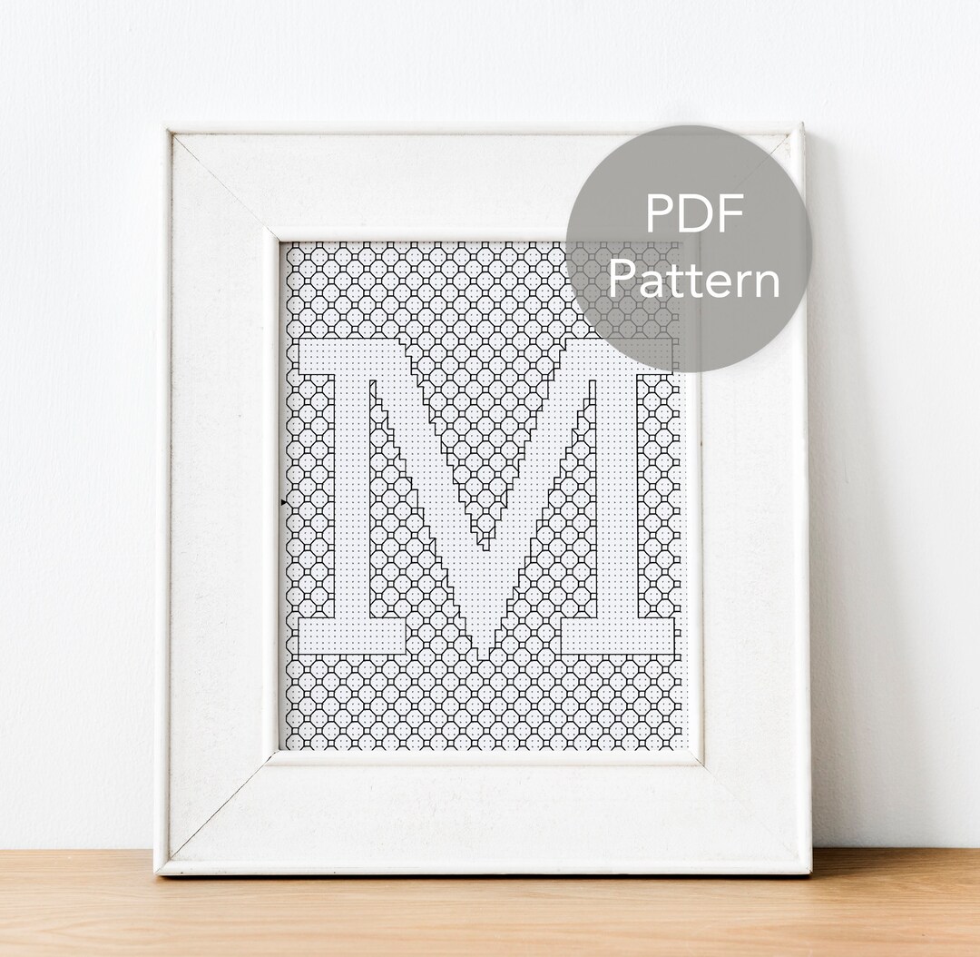 Monogram Letter M Blackwork Pattern PDF - Monochrome Embroidery ...