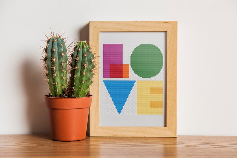 Geometric Love Cross Stitch Pattern PDF - Modern Cross Stitch Sampler ...