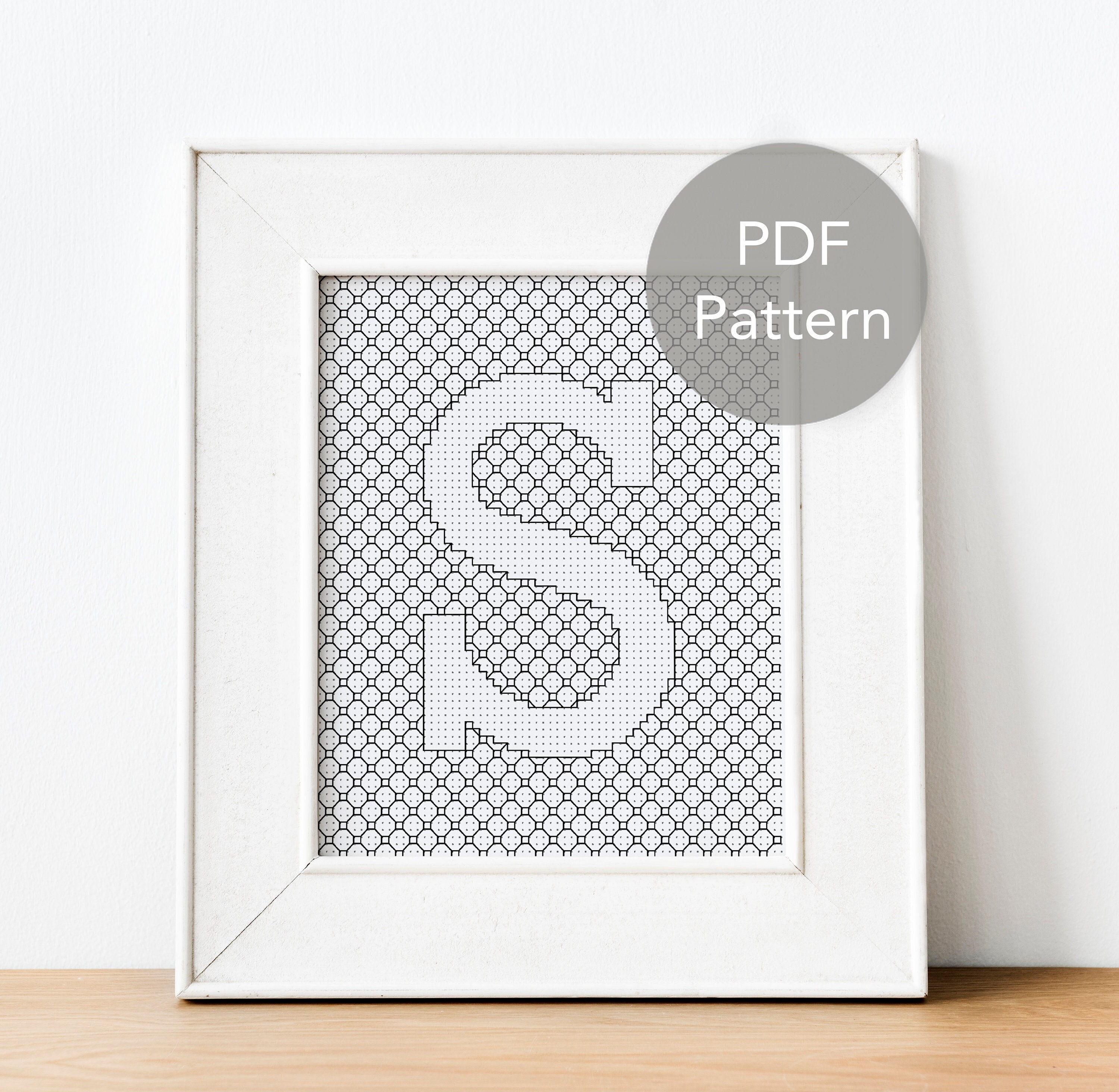 Monogram Letter S Blackwork Pattern PDF - Monochrome Embroidery ...