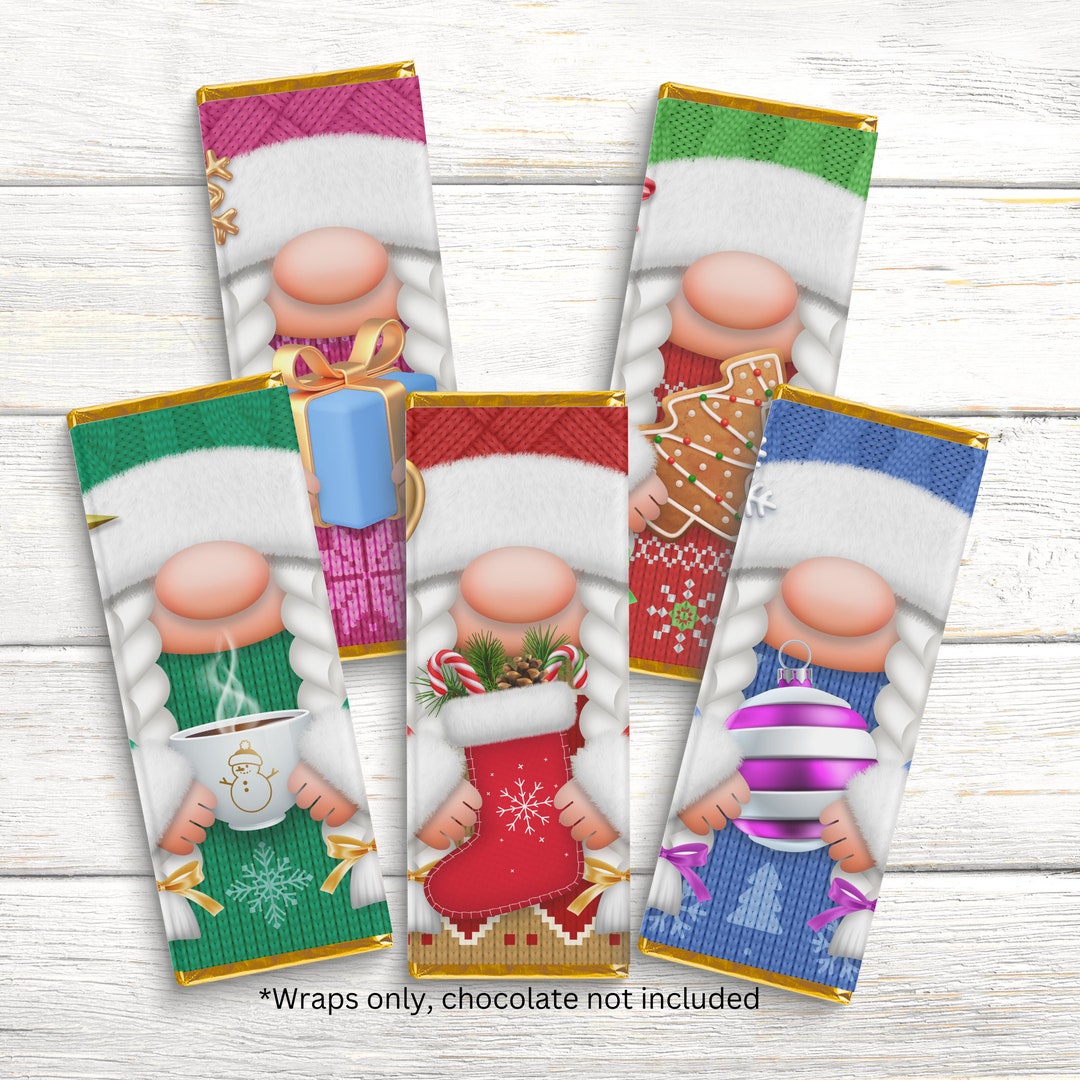 Christmas Gnome Chocolate Bar Candy Wrappers, Candy Wrappers, Chocolate ...