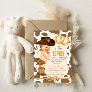 Editable 5x7 Western Theme Baby Shower, Rustic Blonde Cowboy Baby ...