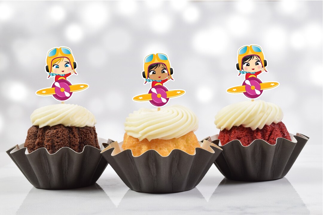 Girl Pilot Aviator Party Cupcake Toppers (set of 12) - Etsy