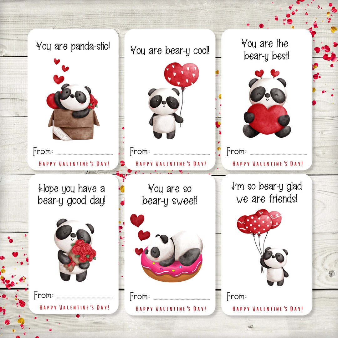 Panda Valentine's Day Cards or Stickers: Kids Classroom Set - Etsy