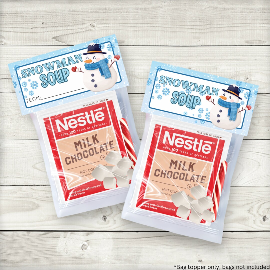 Snowman Soup Bag Toppers: Hot Cocoa Party Favors (4.15” X 2”) - Etsy