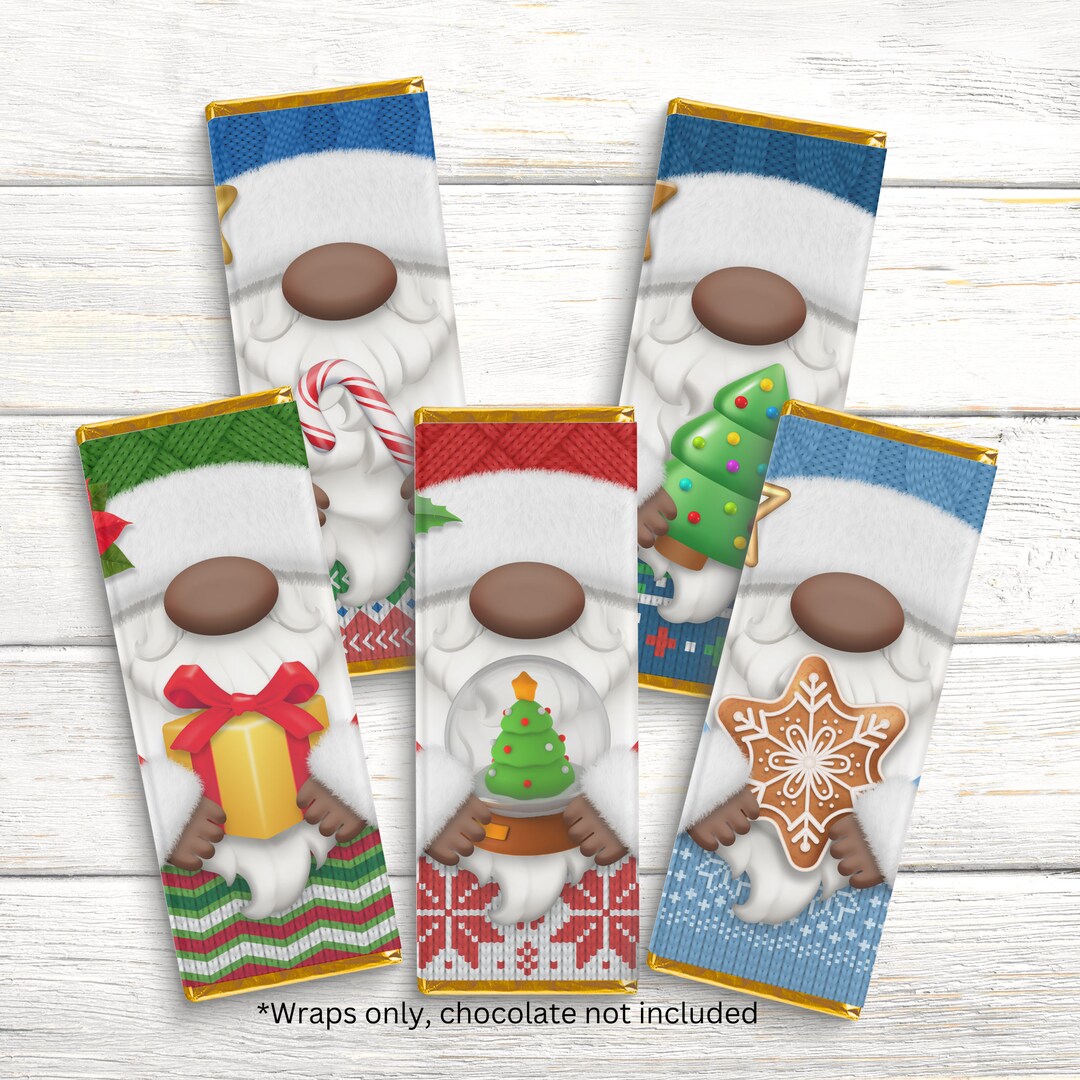 Black Santa Gnome Chocolate Bar Wrappers – Cute Christmas Candy Bar ...