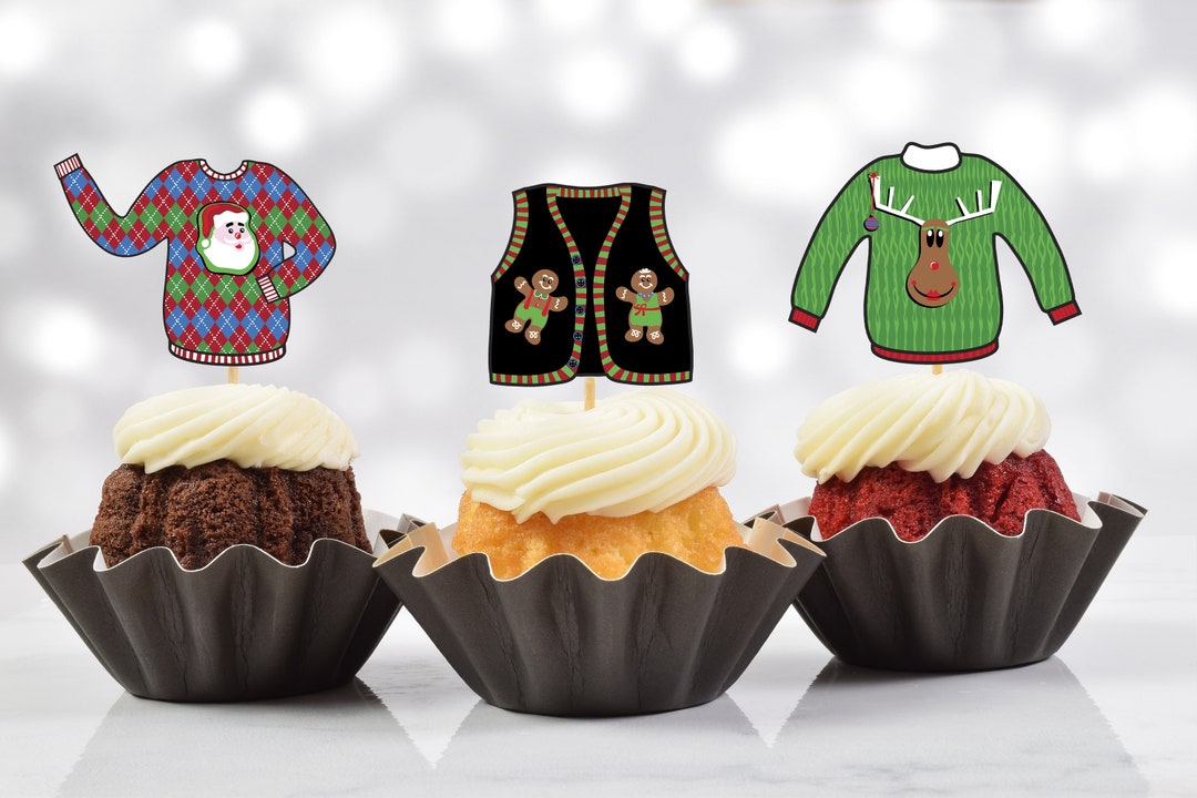 Tacky Ugly Sweater Cupcake Toppers (set of 10) - Etsy