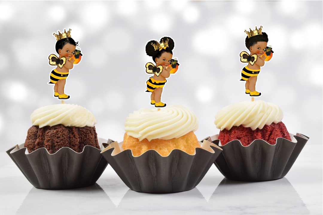 African American Bee Baby Shower Cupcake Toppers (set of 12) BE02B - Etsy