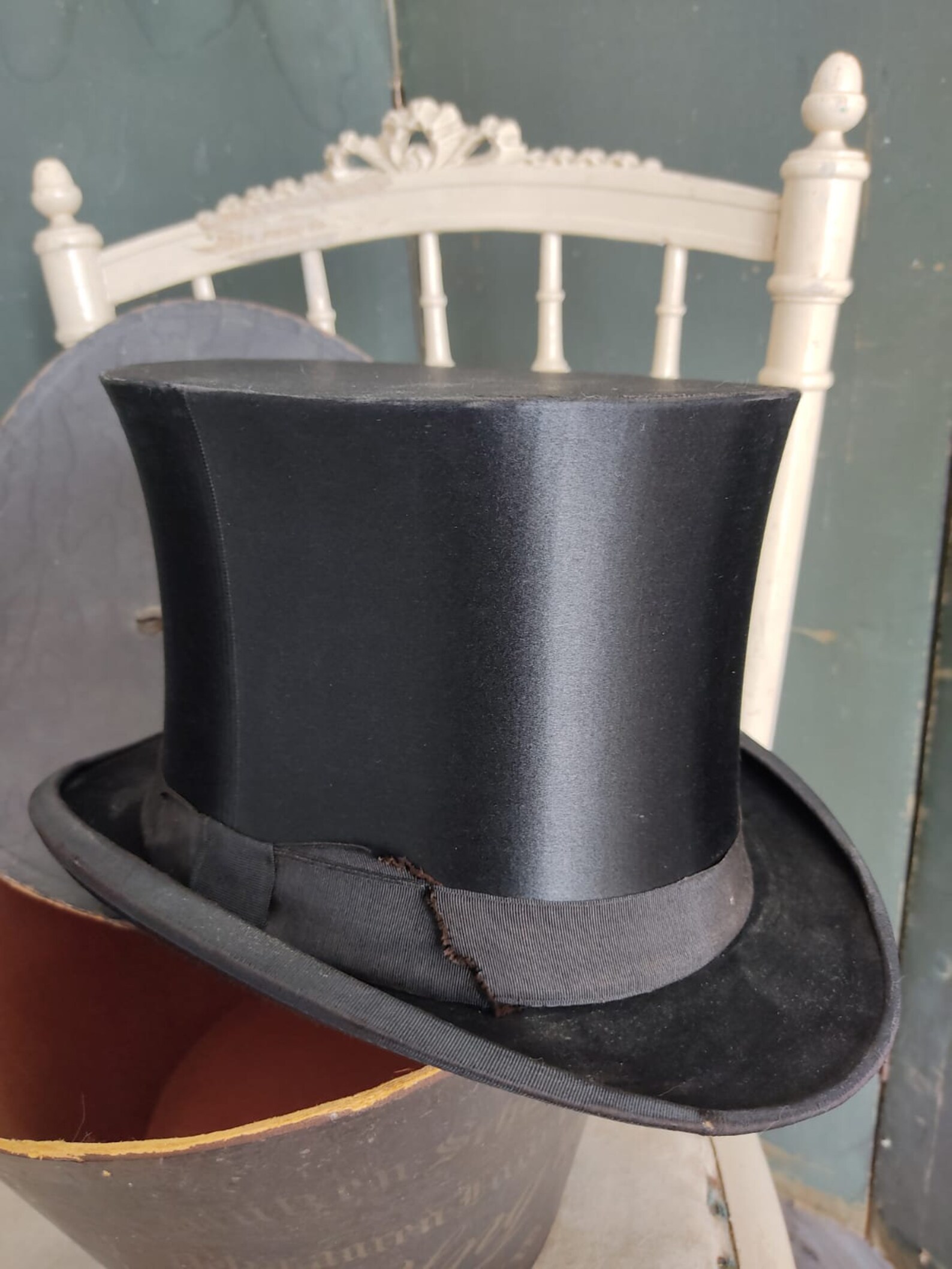 ANTIK Top Hat in Hat Box Destroyed Hat Vintage Real Black - Etsy UK