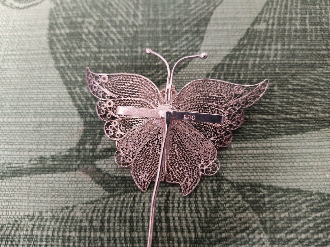 Vintage Filigree Silver Jewelry, Butterfly Ornament, 950 Hallmark ...