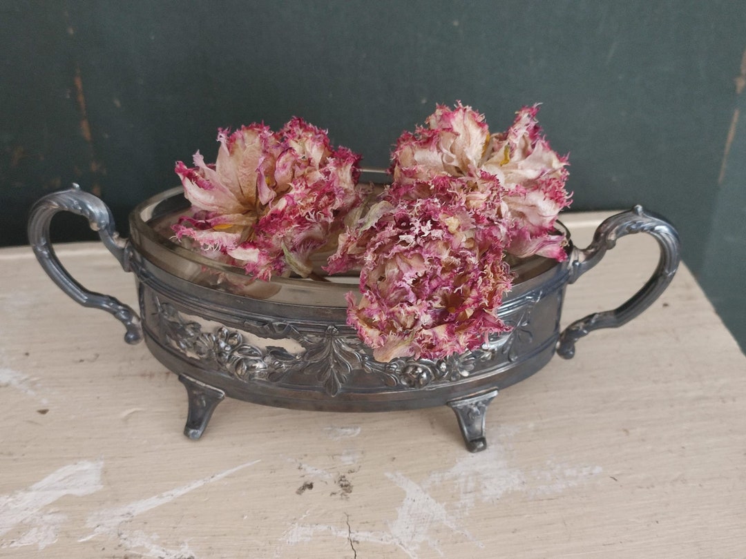 ANTIQUE Small Silver-colored Jardieniere With Glass Insert Pastries ...