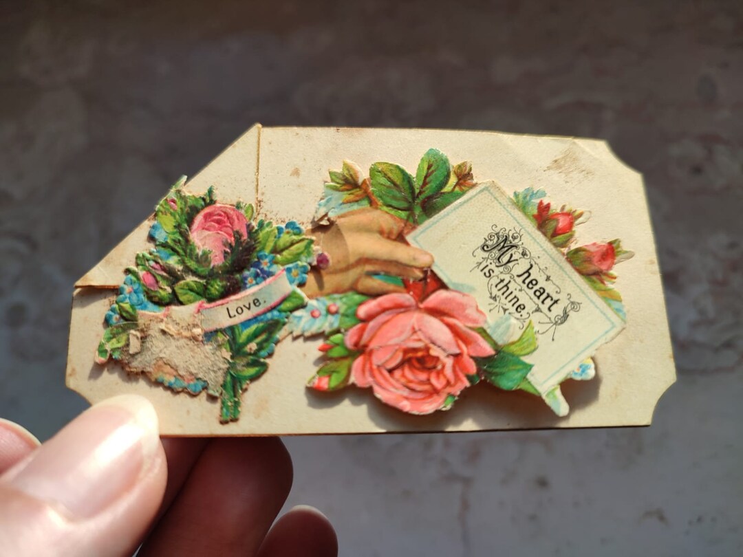 ANTIK 1884 Handmade Miniature Card With Old Wafers Handwritten Greeting ...