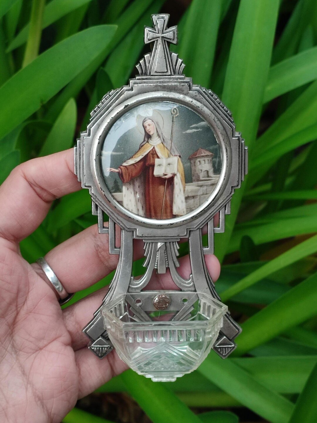 ANTIQUE Vintage Holy Water Stoup Madonna With Shepherd's Crook Book ...