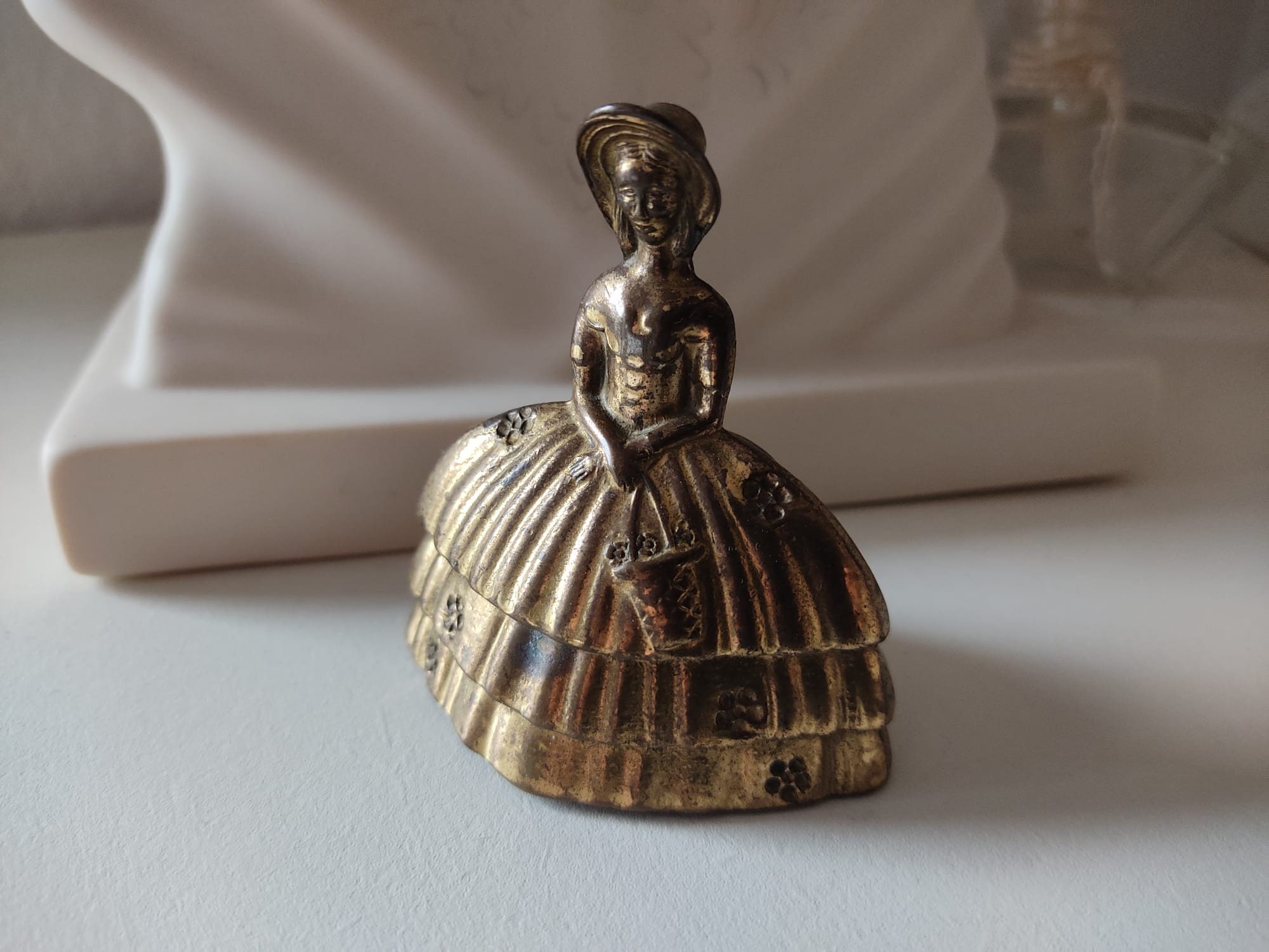 Old Vintage Brass Bell, Biedermeier Style, Lady With Bonnet and ...