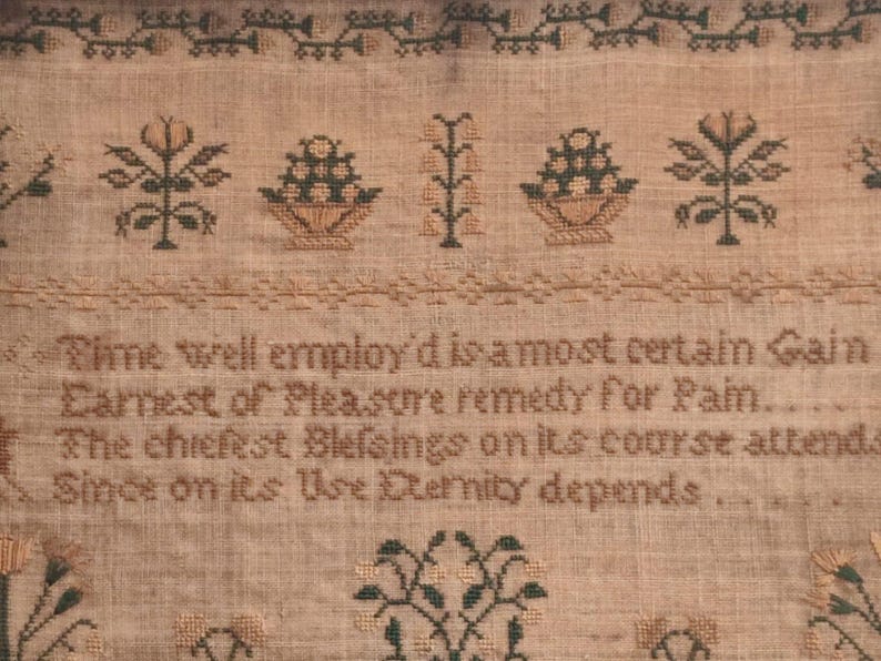 ANTIQUE Sampler Cross Stitch Handwork 1840 Sampler Early Needlework ...