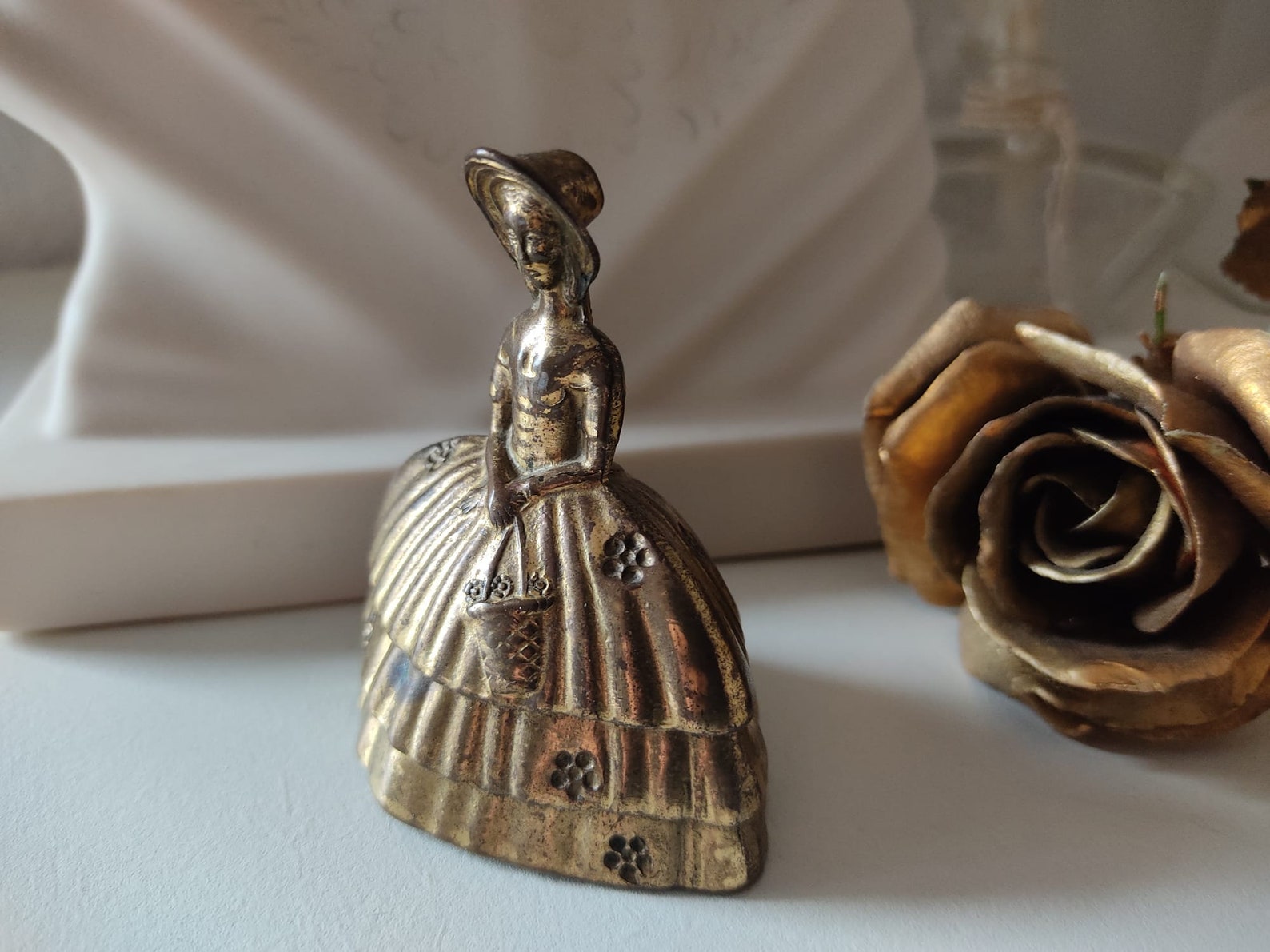 Old Vintage Brass Bell, Biedermeier Style, Lady With Bonnet and ...