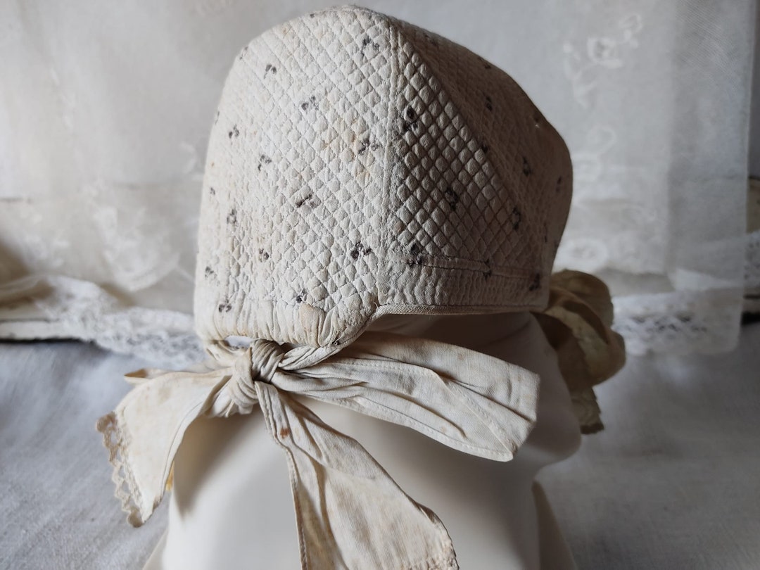 ANTIQUE Baby Bonnet With Bows Quilted Doll Bonnet Boudoir Bohemian ...