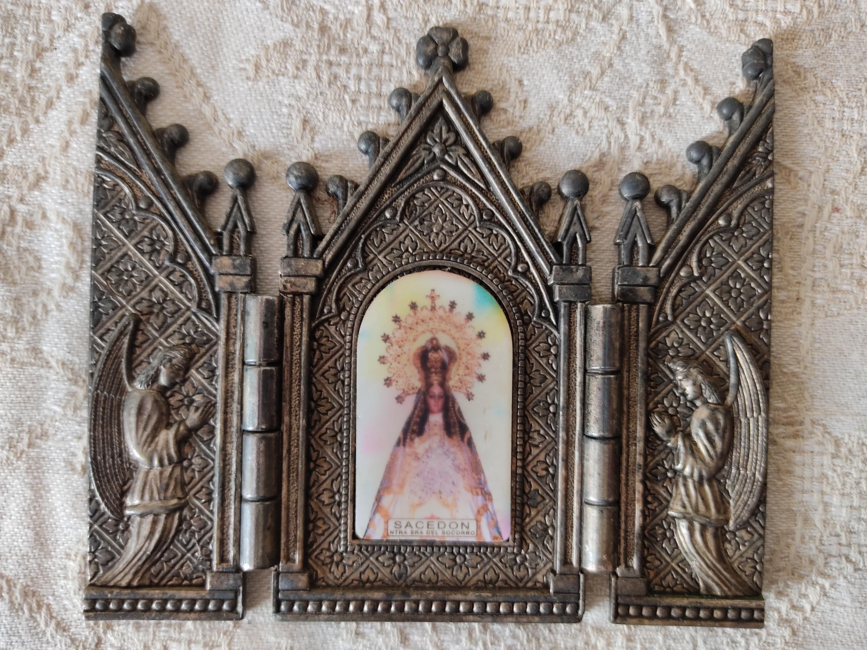 Vintage ANTIQUE Small Metal Altar to Open Shrine With Madonna Spain ...