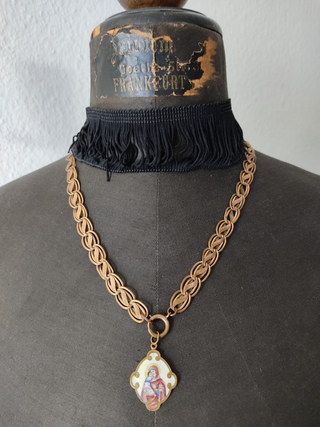 ANTIQUE Statement Chain Necklace Religious Holy Medallion - Etsy