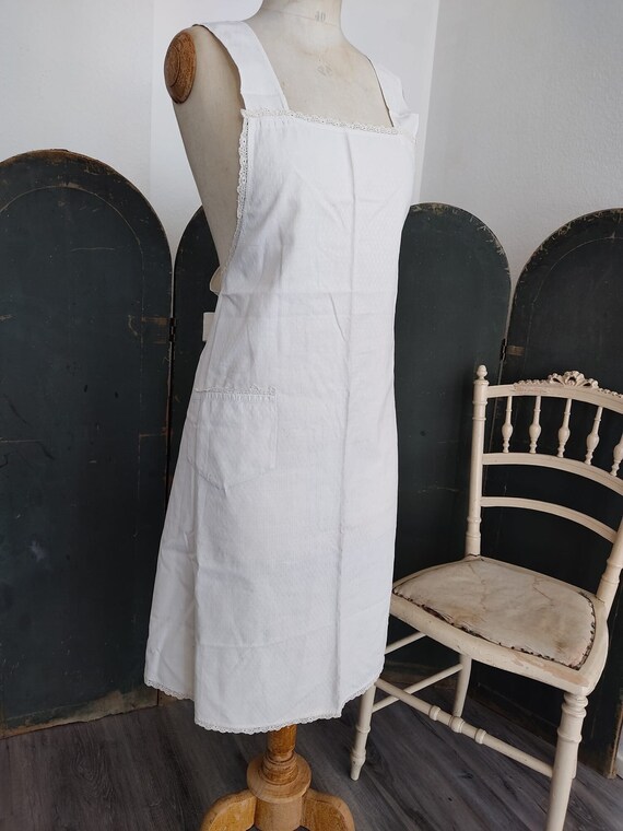 Antique true vintage apron with bow serving apron bib… - Gem