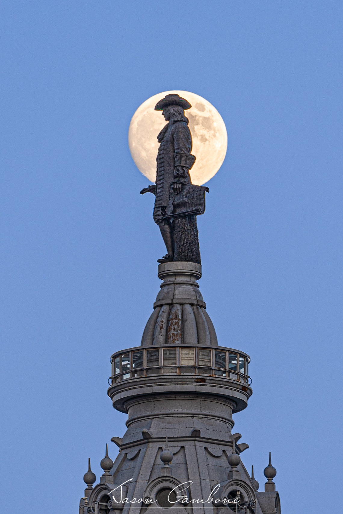 Philadelphia City Hall & Full Moon Art Print: William Penn Statue - Etsy