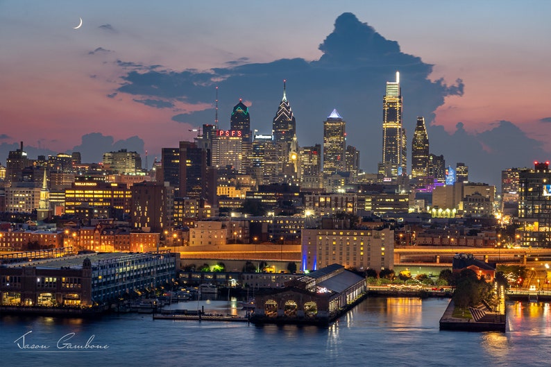 Philadelphia Sunset With Moon: Philadelphia Print, Philadelphia Art ...