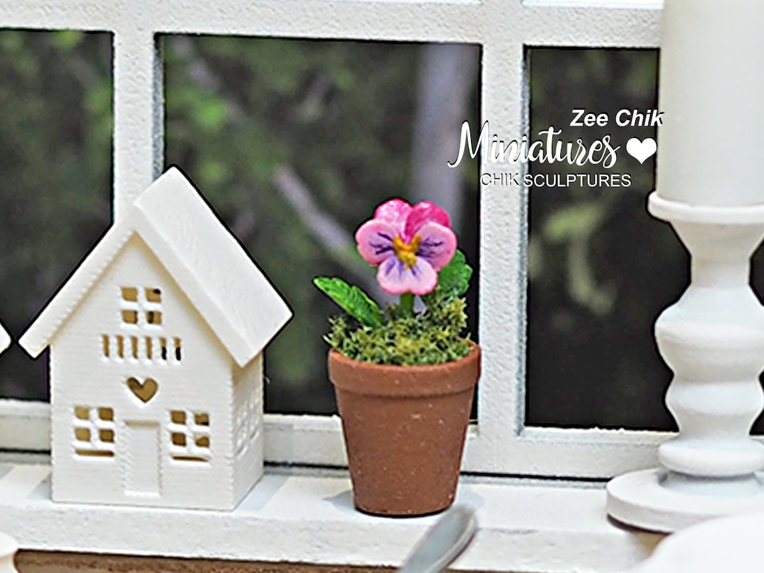 Miniature Pansy ( Pink ) in Pot Scale 1:12 Dollhouse Decorations ...