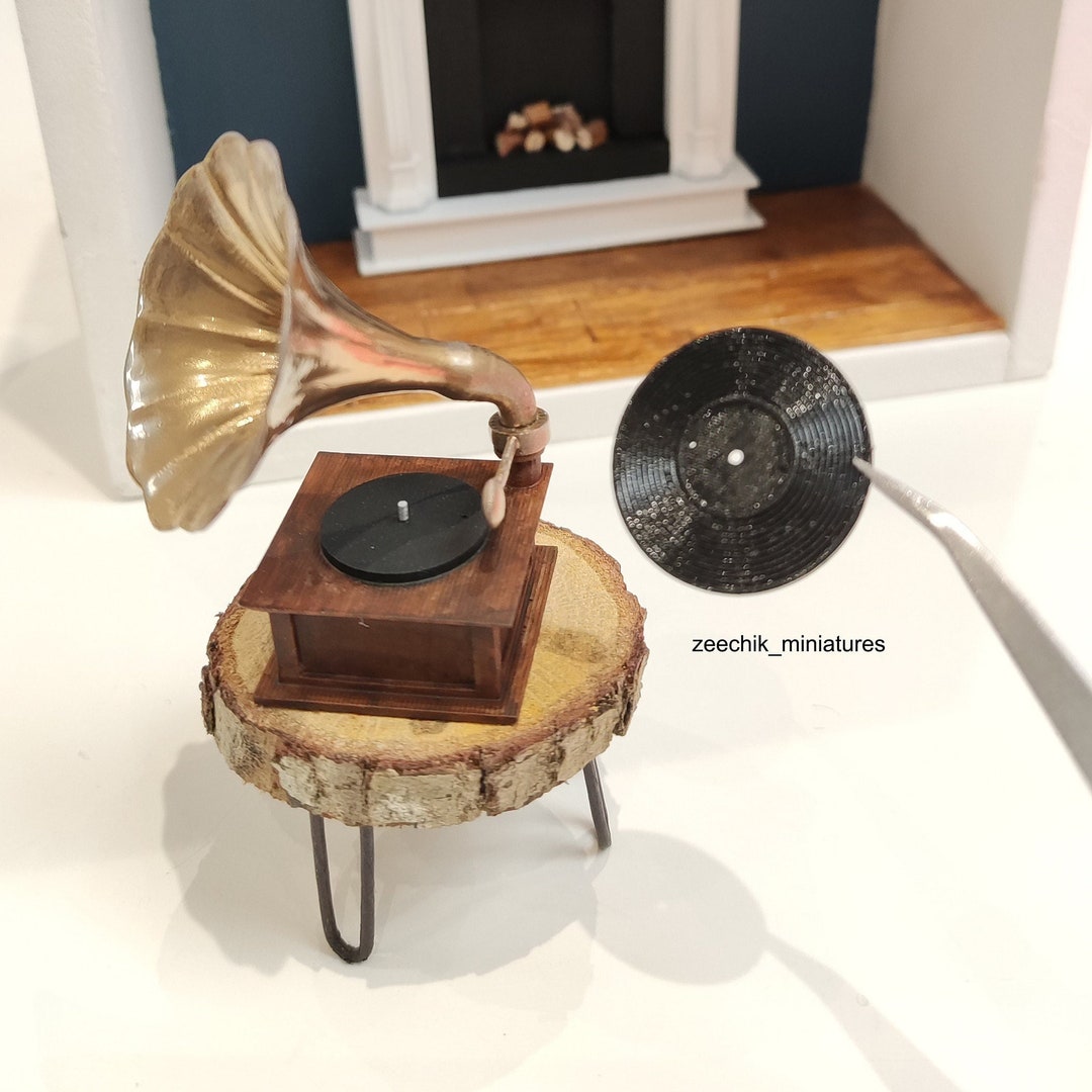 Miniature Gramophone With a Vinyl Record Scale 1:12 Doll House - Etsy