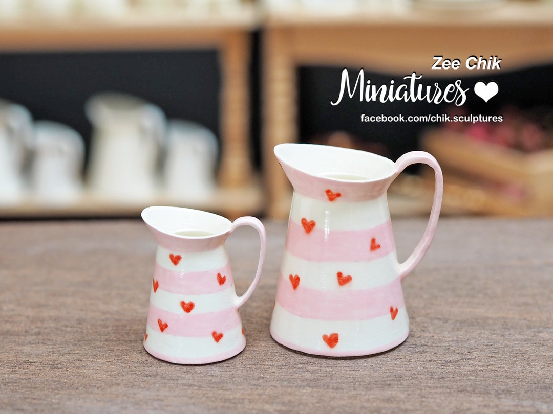 Miniature Water Pitcher / Jug ( Hand Painted Hearts ) Scale 1:12 Doll ...