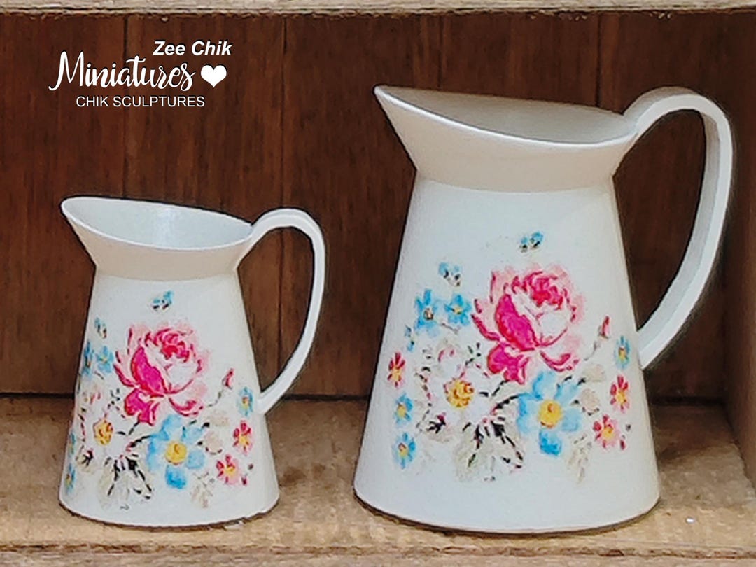 Miniature Water Pitcher Jug Rose Pattern Scale 1:12 Doll House ...