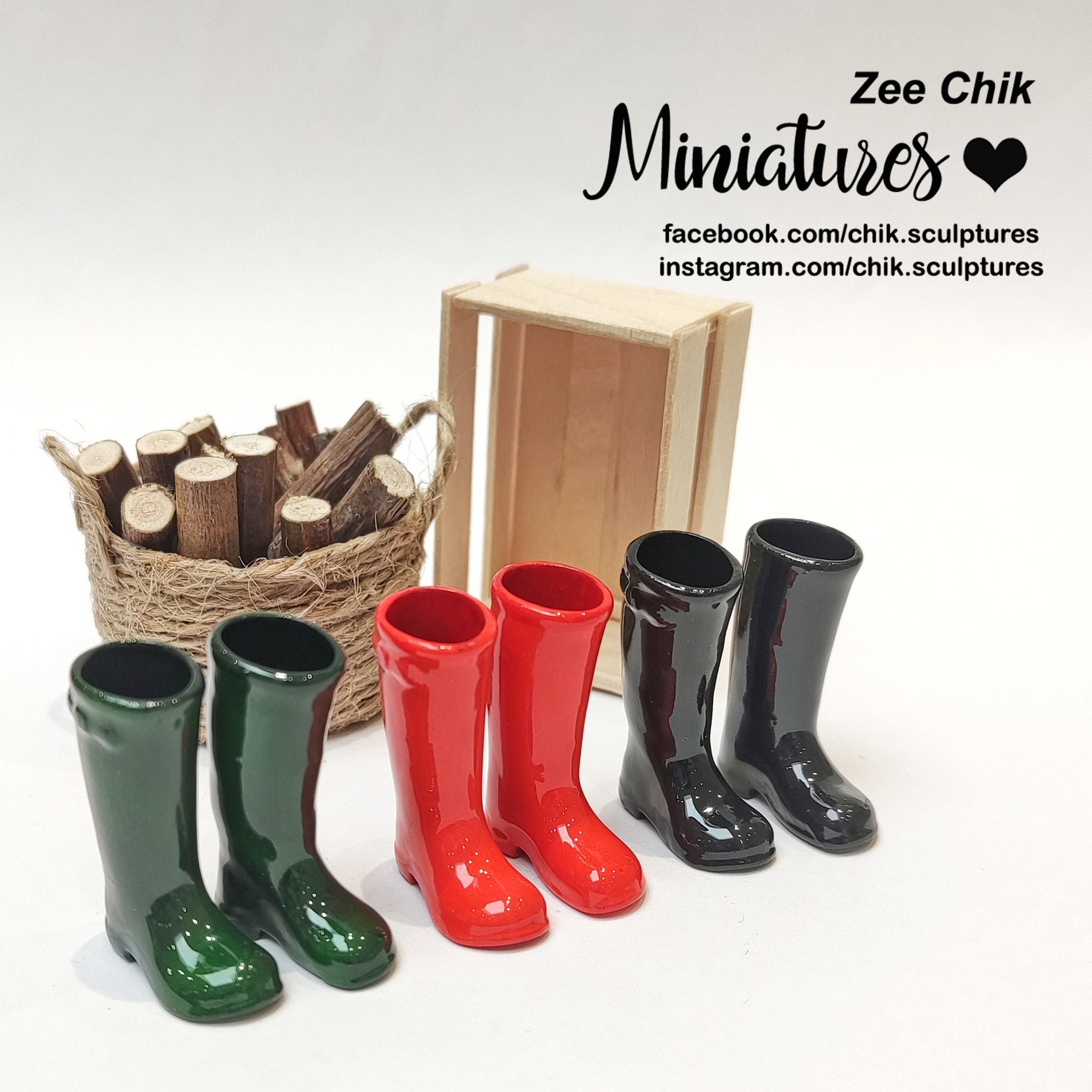 Miniature Hunter Style Wellies / Tall Rain Boots 1:12 Scale - Etsy