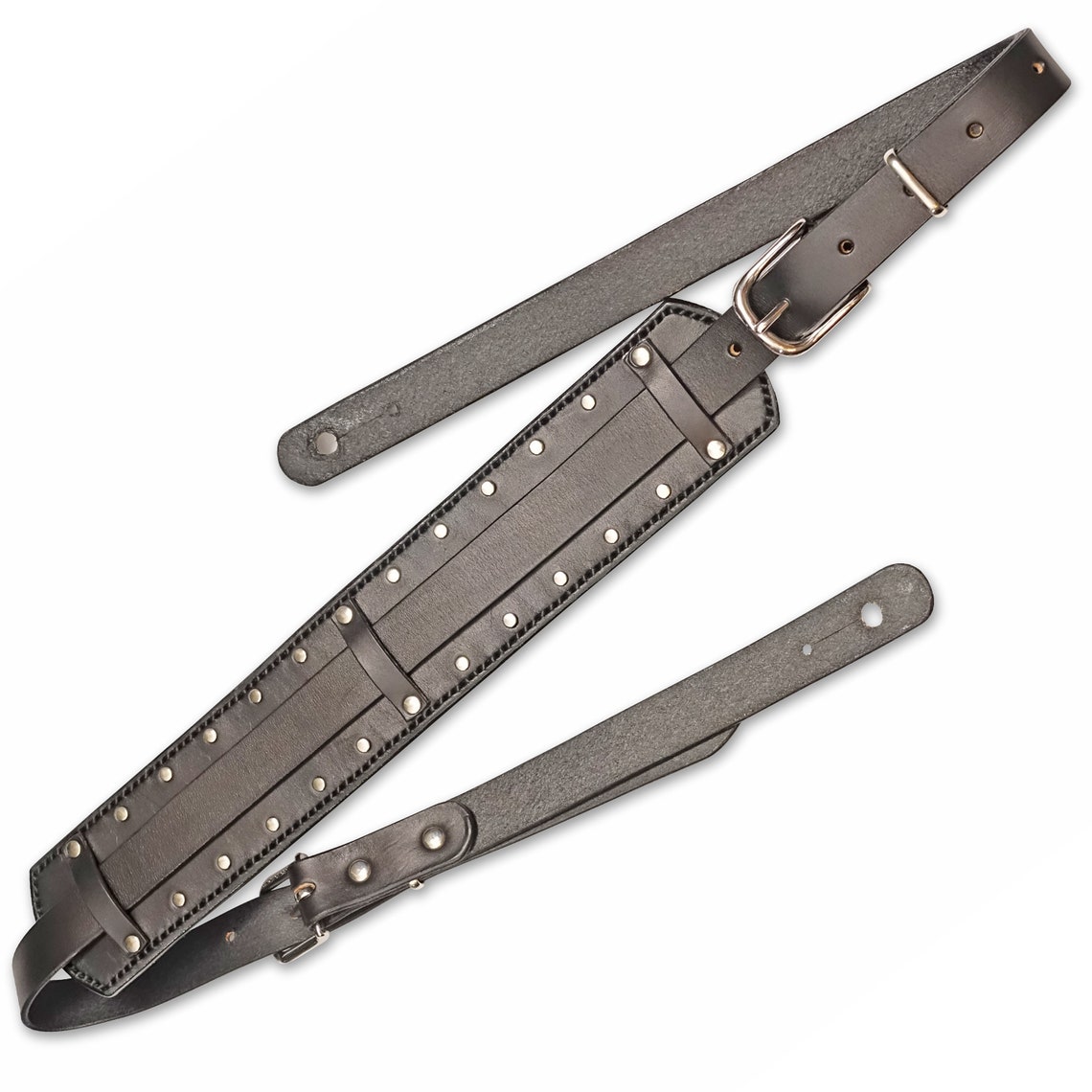 Leather Guitar Strap Handmade Custom Rock and Roll Western Buckle Black ...