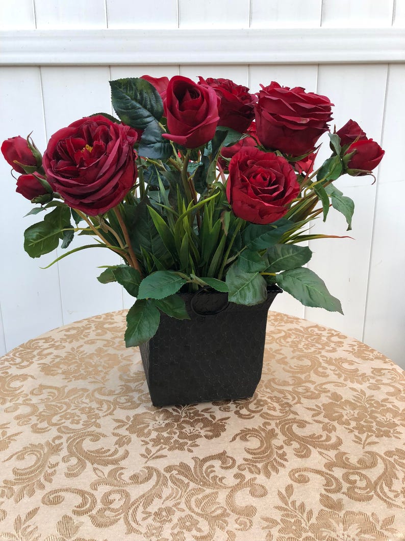Silk Red Roses Arrangement Valentine Roses English Roses Red Rose Buds ...