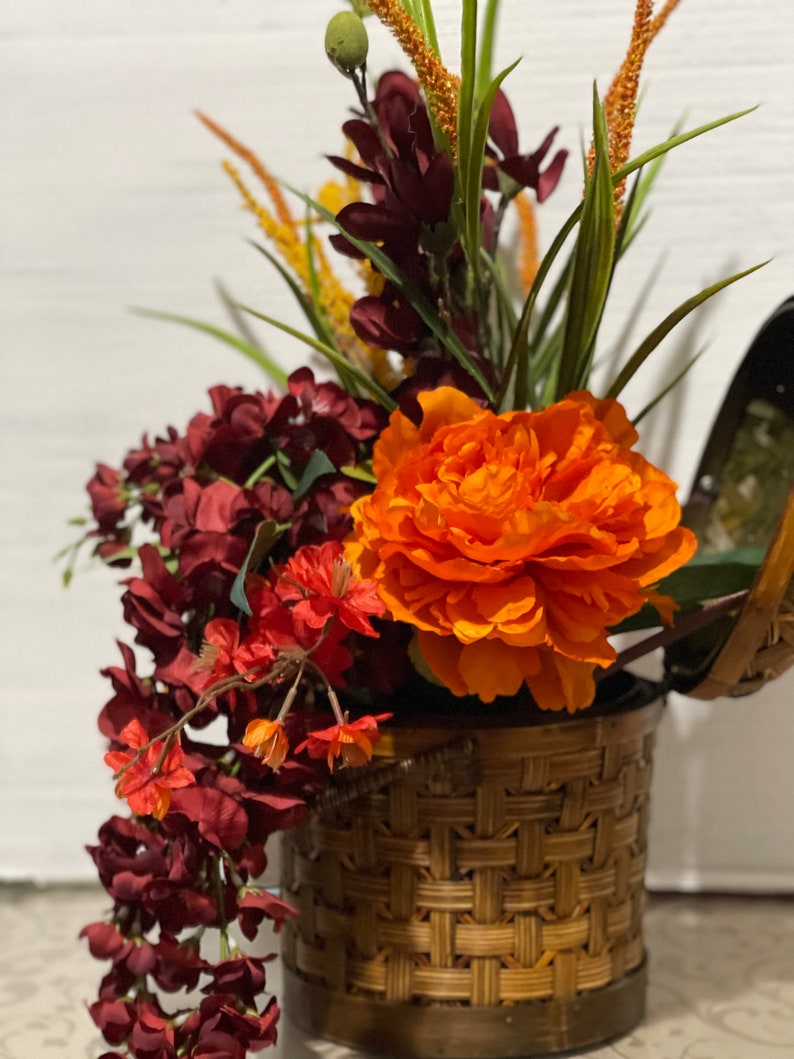 Burgundy Wisteria and Branches, Gold Sunflower, Orange Peony, Rust ...